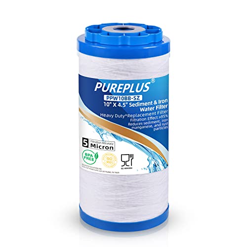 PUREPLUS 10"×4.5" String Wound Sediment Filter Compound With Iron Reducing Filter,Compatible With Whole House Water Filtration System For Well Water, 1Pack