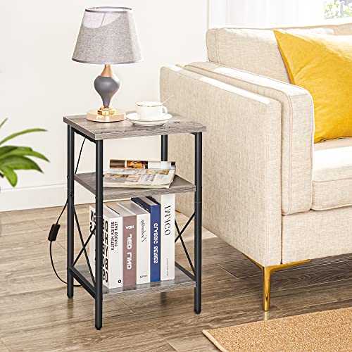 TUTOTAK End Table, Tall Side Table, End Table with Storage Shelves, 3-Tier Slim Table, Steel Frame, for Living Room, Study, Bedroom TB01BG018