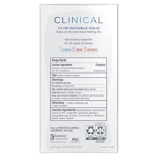 Secret Clinical Strength Invisible Solid Gel Antiperspirant and Deodorant for Women, Free & Sensitive, 1.6 oz (Pack of 3), Unscented