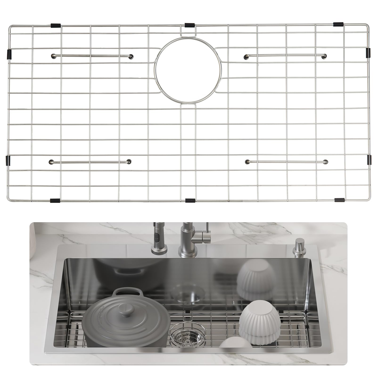 VEVOR Sink Protector Grid, 27.5"x13.5" Stainless Steel Sink, Rear Drain Sink Grates with R10 Corner Radius, Large Sink Bottom Grids, Universal Bowl Rack Sink Accessories For Kitchen Sink, Silver