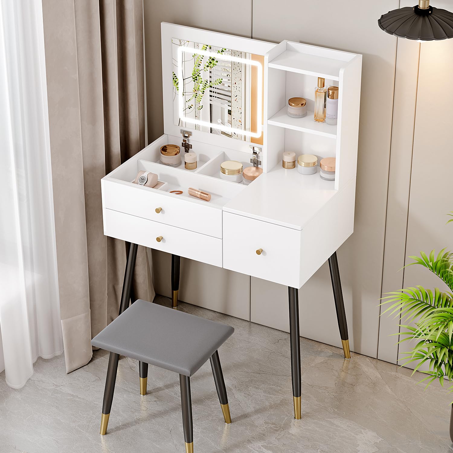Ieejdn White Vanity Set with