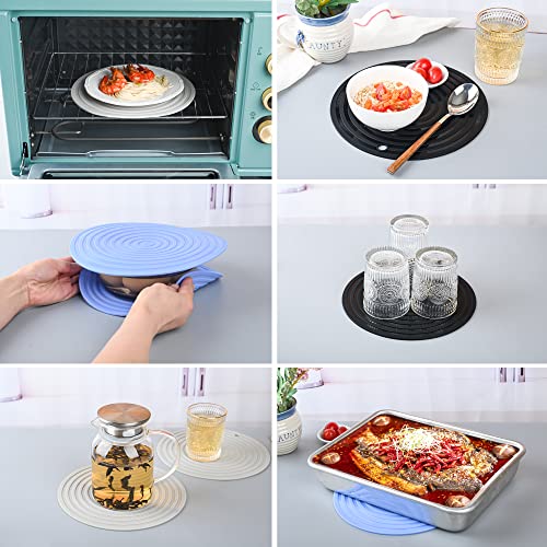 Viwehots Blue Silicone Trivets Mats for Hot Pots and Pans, Heat Resistant Mats Pot Holders, Flexible Hot Pads for Kitchen Table, Non Slip Silicone Mats, Dia11.81 Big Round Microwave Cover Mats Set 2