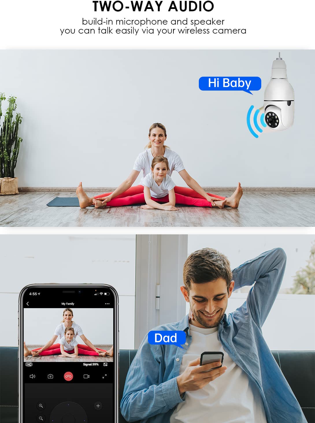 Topiacam Light Bul b Security Camera Outdoor Wireless 2.4G WiFi 360° Outdoor Lightbulb Camera,2 Way Audio/HD/Night Vision/Light Socket Security Camera,Lightbulb Security Camera, Smart Motion Detection