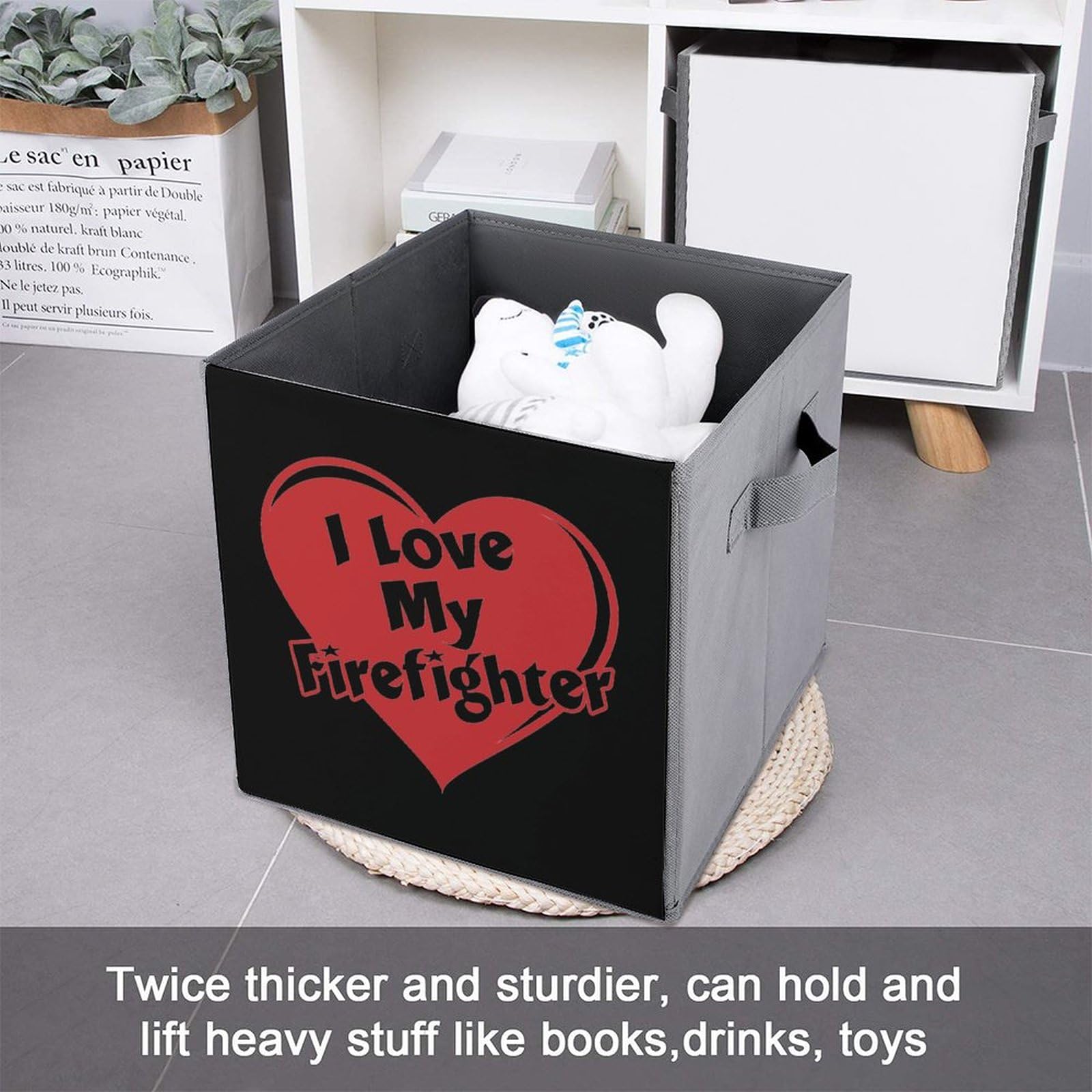 I Love My Firefighter Storage Cubes with Handles Foldable Fabric Bins Organizing Baskets for Shelves Closet