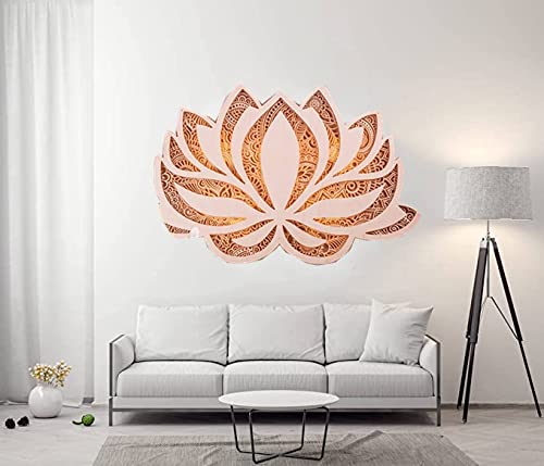 Mandala Yoga Room Night Light LED Multi-Layer Laser Cut Carved Light LED Elegant Wooden Mandala Hanging Light (Lotus)