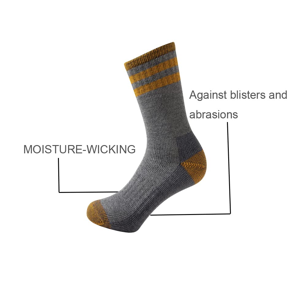 LTYRR Wool Socks for Men 70% Merino Warm Thermal Boot Socks Breathable 1Pairs Grey and yellow