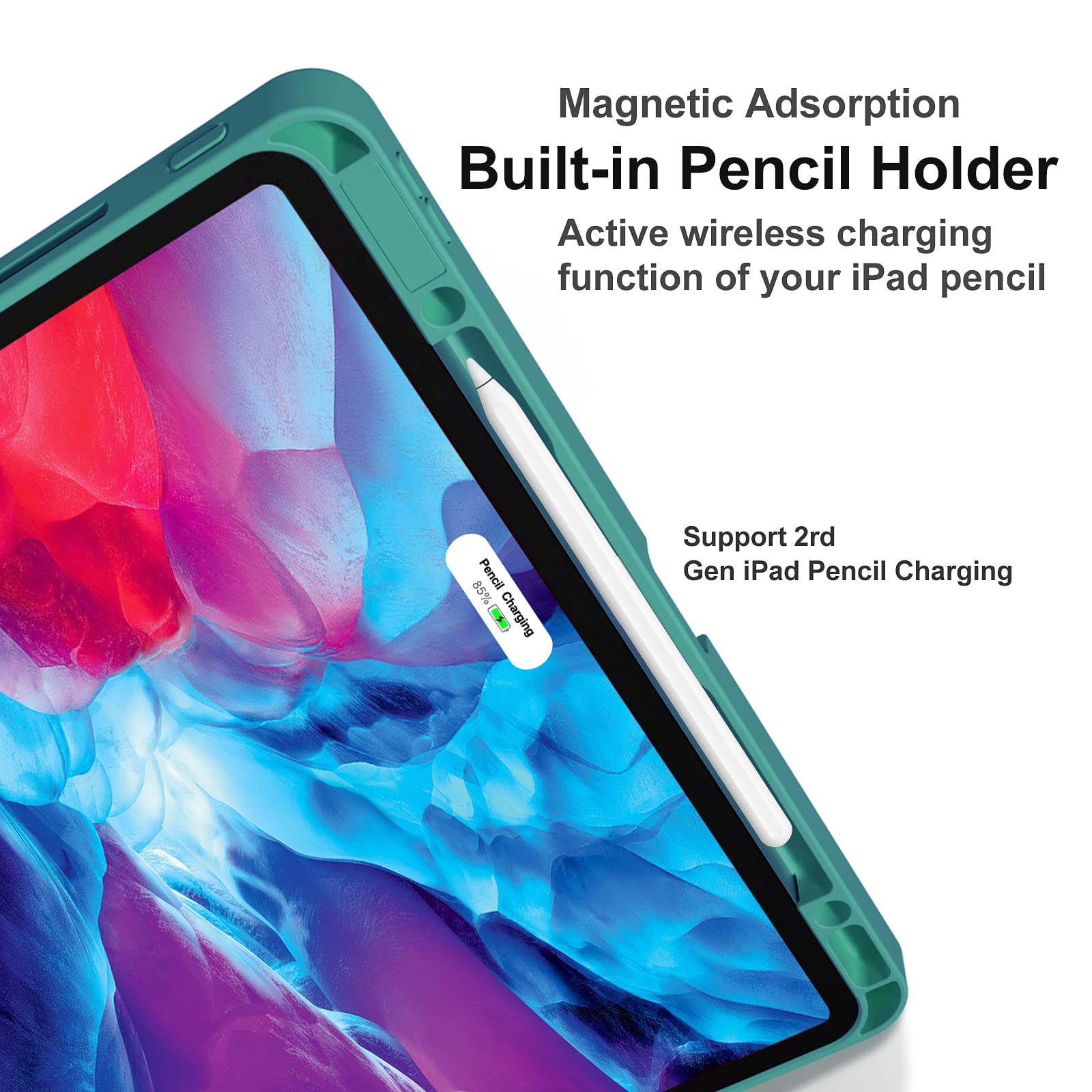 OPAKIT Pro 12.9-inch (4th/5th/6th gen - 2020,2021,2022) Keyboard Case, 7 Colors Backlit Detachable Keyboard, Smart Folio Case with Pencil Holder - Auto Sleep/Wake (Teal)