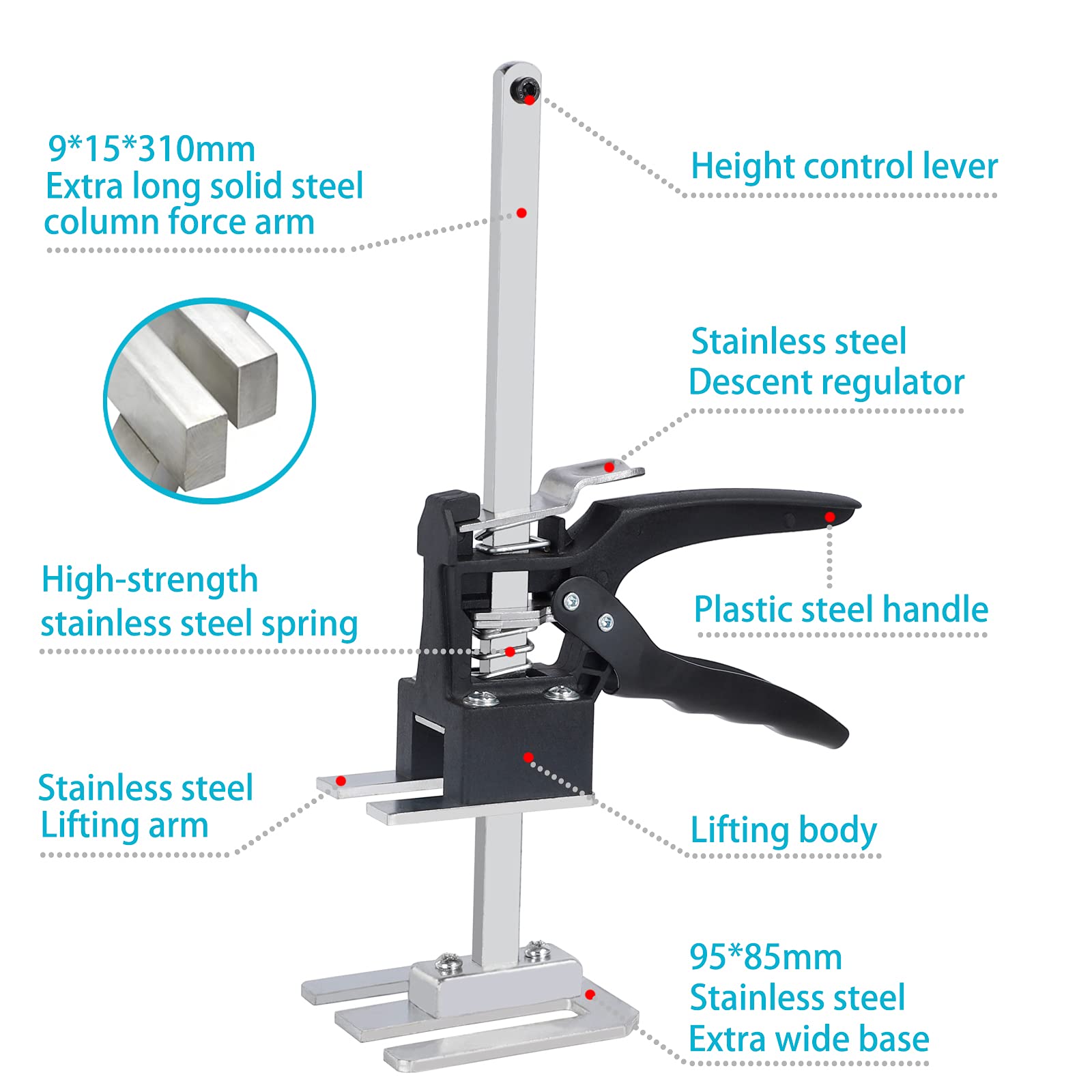 Labor Saving Arm Jack 2 Pack, 12 Inch Lever Arm Lifter with Level Ruler, Hand Jack Lift Tool, Furniture Jack Lifter, Effort Elecator for Floors Doors Cabinet Installation