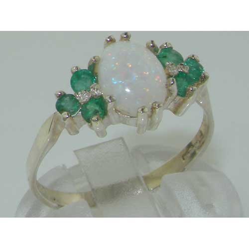 LetsBuyGold 925 Sterling Silver Natural Opal and Emerald Womens Band Ring - Size 9.5