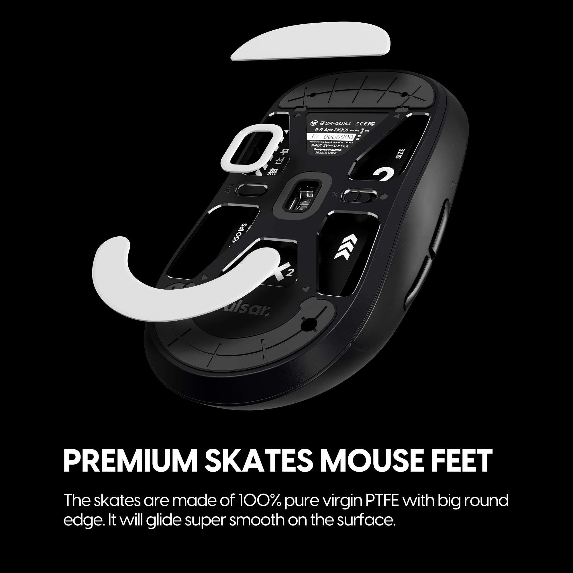Pulsar Gaming Gears - PTFE Mouse Feet for X2 & X2 Mini Wireless Mice Premium Skate - White, Set (0.6mm Thin + Cut Type)