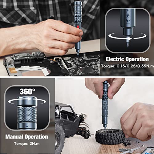 PKEY Cordless Electric Screwdriver Set, Mini Electric Screwdriver, 28 Magnetic Bits, 3 Gears Torque, Two batteries,Rechargeable Portable Repair Tool Kit for Electronics Laptops Clocks Glasses Camera