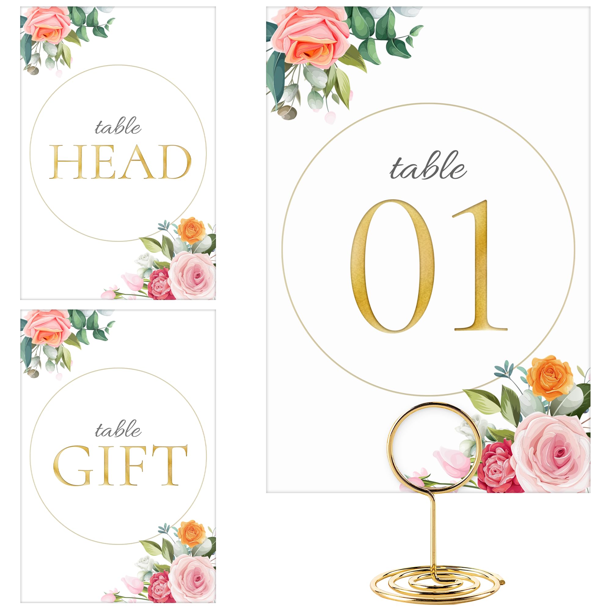 Table, Numbers, Cards 1-30 and Mini Table Numbers, Holders, Table, Numbers, Card for Wedding, Anniversary, Birthday, Party Table, Numbers, Cards Floral, Size 4'x6' Plus Head Table Card and Gift