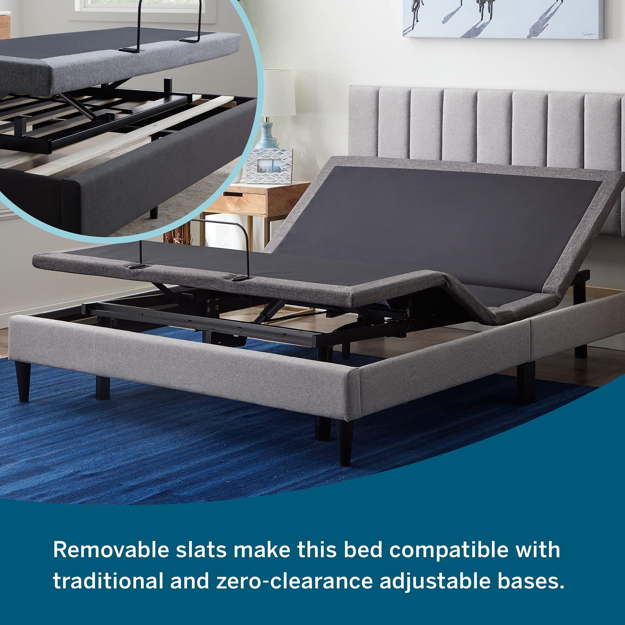 Lucid Twin XL Bedframe with Vertical Channeled Headboard — Upholstered Platform Bed — Easy Assembly — Twin XL Size — No Box Spring Needed — Black Color