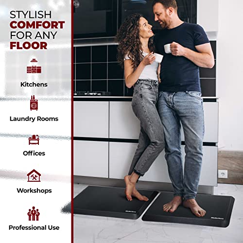 Mueller Anti Fatigue Mat, 3/4" Thick, Waterproof 20x35 Kitchen Mats for Floor, Anti-Slide Standing Desk Mat & Office Floor Mat, Heavy Duty PVC Ergonomic Foam Mat, Black Leather-Look Design