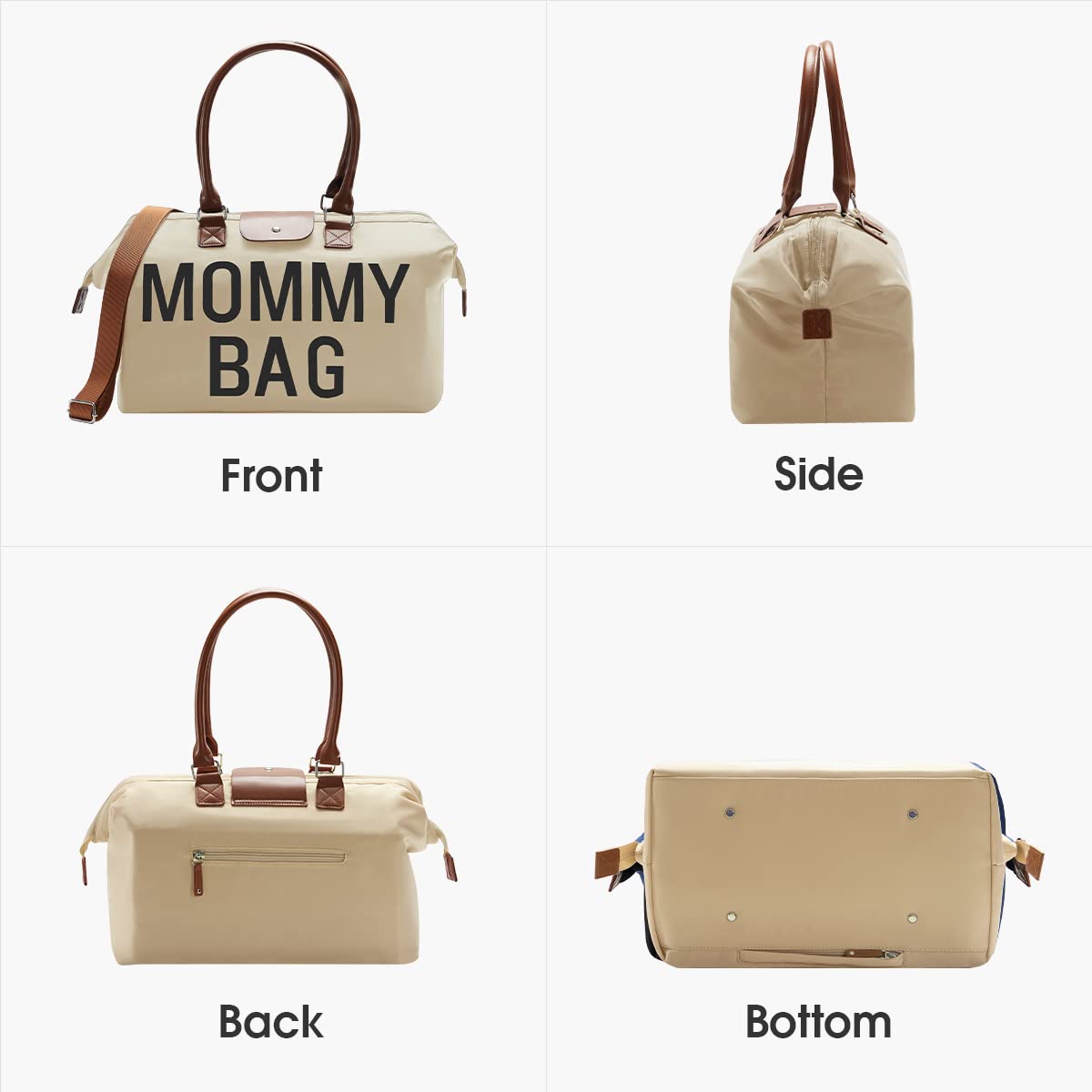 SEEDNUR Diaper Bag Tote with 2 Organizer Pouches, Large Capacity Mommy Bag for Hospital and Weekender Travel (Beige)