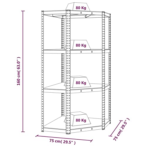 Tidyard 4-Layer Corner Shelf Steel Engineered Wood Storage Organizer Shelves Display Rack Silver for Kitchen, Bathroom, Warehouse, Basement, Laundry 29.5 x 29.5 x 63 Inches (L x W x H)