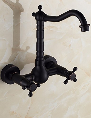 SJQKA Faucet Black bronze antique faucet, faucet basin, cold and hot wall, double hole basin faucet