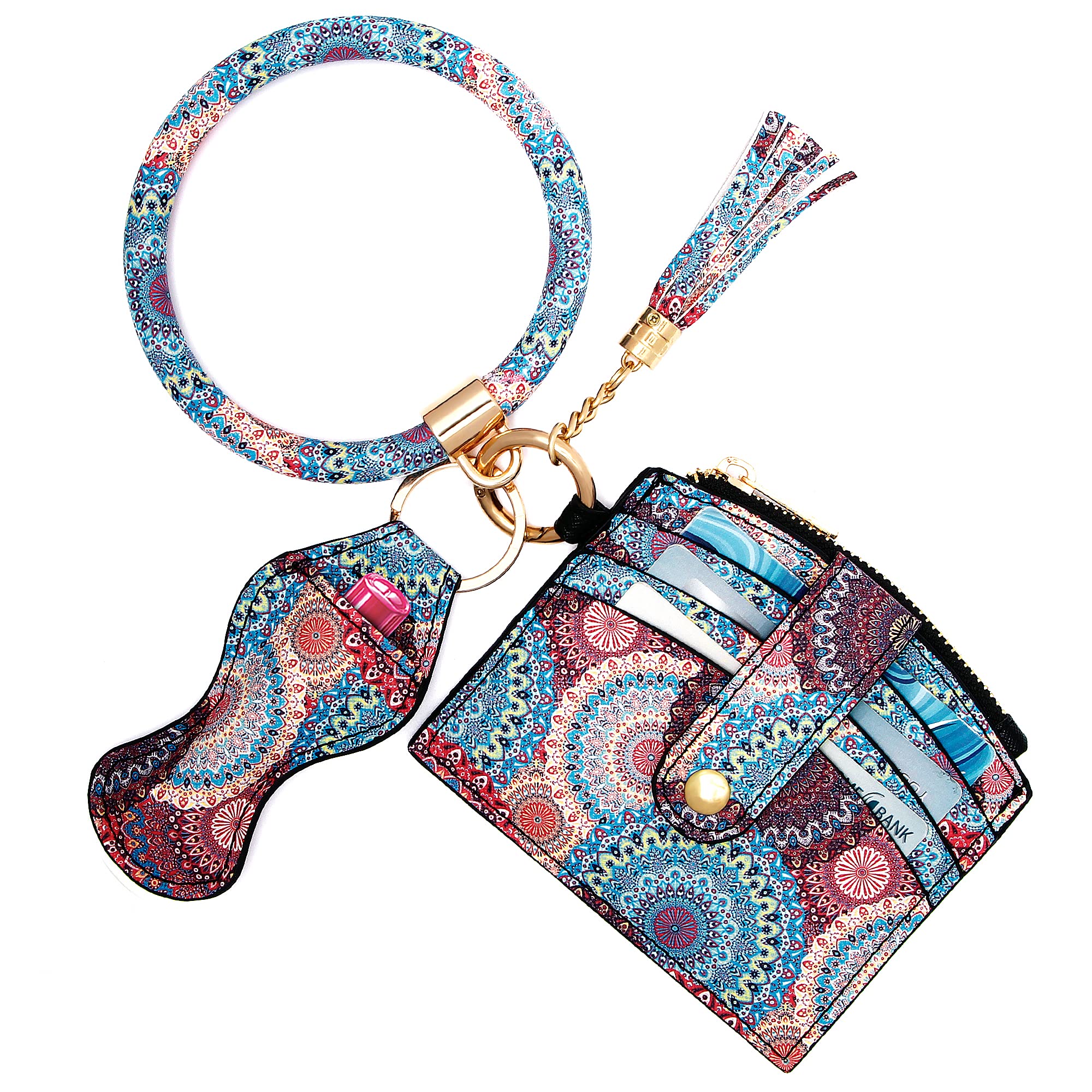 KUKOO Wristlet Bracelet Keychain Wallet for Women Credit Card Holder Tassel Keyring Bangle Lipstick Holder with Gift Box