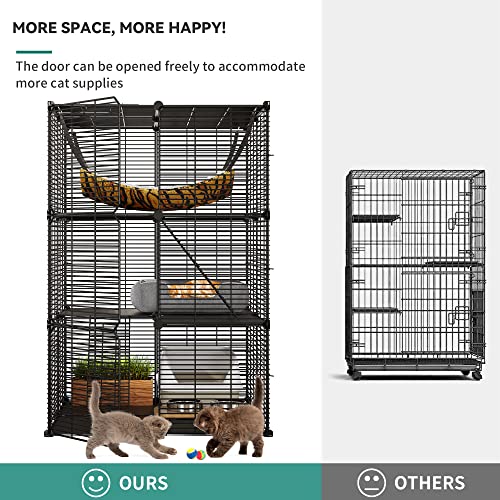 YITAHOME 3-Tiers Cat Cages DIY Catio Indoor Cat Enclosures Metal Cat Playpen with Free Hammock Ideal for 1-2 Cats