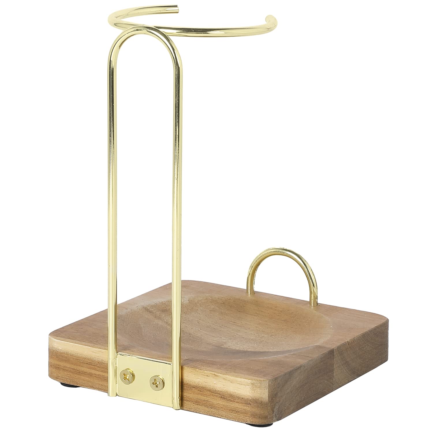 MyGift Modern Acacia Wood Upright Kitchen Spatula Utensil Holder Spoon Rest with Brass Tone Metal Wire, Countertop Vertical Standing Ladle Holder