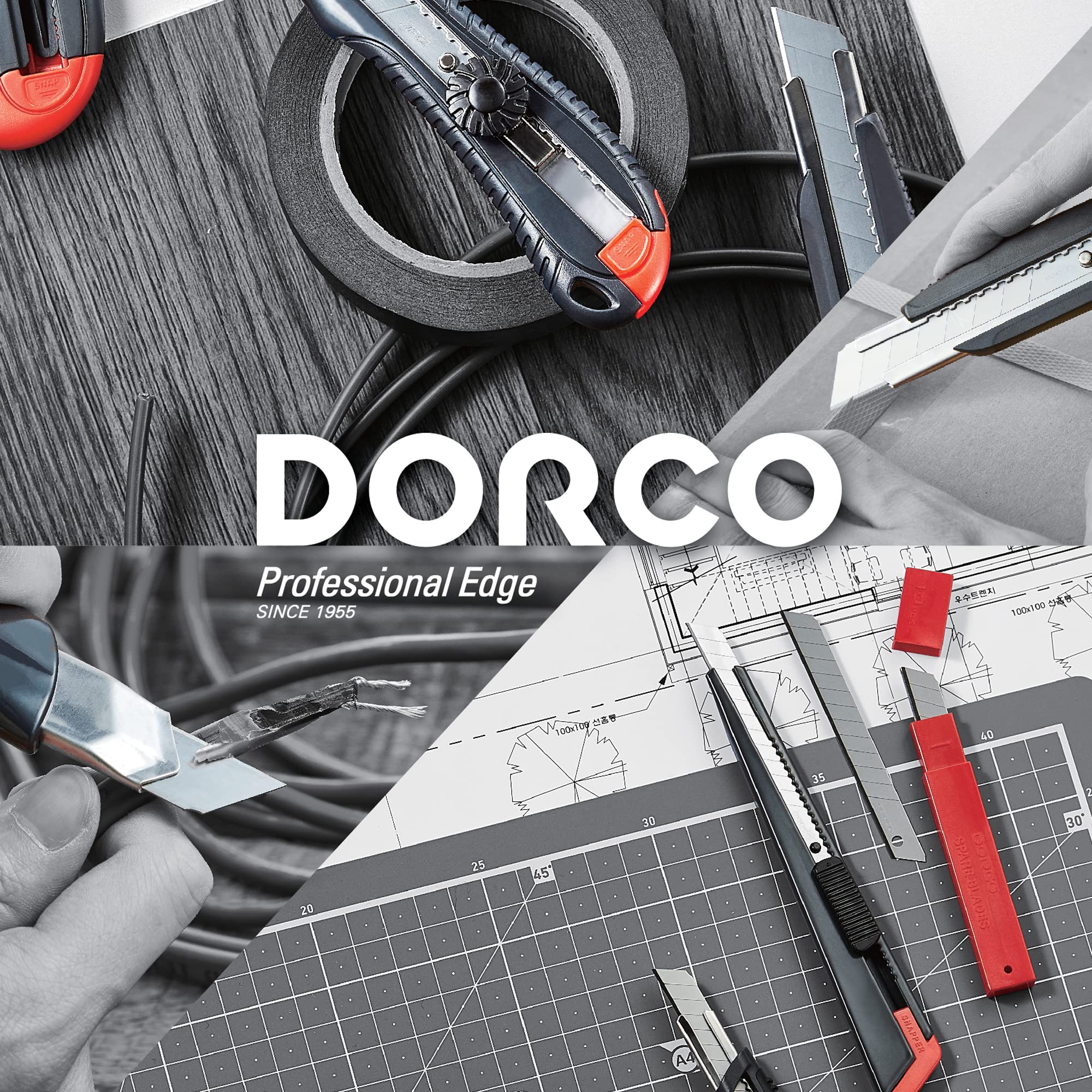 Pack of 10, DORCO Professional Quality Utility Box Cutter Knife S102 - Auto-Lock Safety System, Ergonomic, Retractable, Built-In Snap-Off Tool, Replaceable Carbon Steel Blade, 60° Tip - 9mm