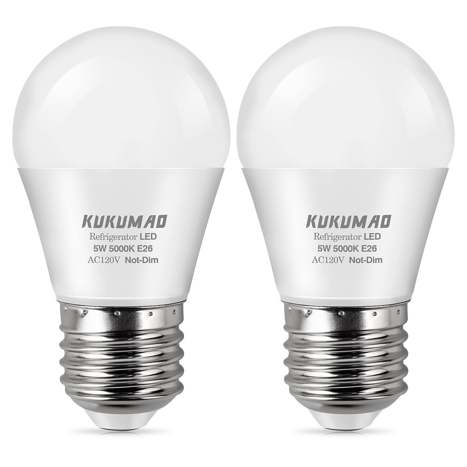 KUKUMAO LED Refrigerator Light Bulb 40W Equivalent 5 W Daylight White 5000K Fridge Waterproof Bulbs 120V A15 E26 Medium Base Freezer Ceiling Home Lighting Lamp Non-dimmable(2 Pack)