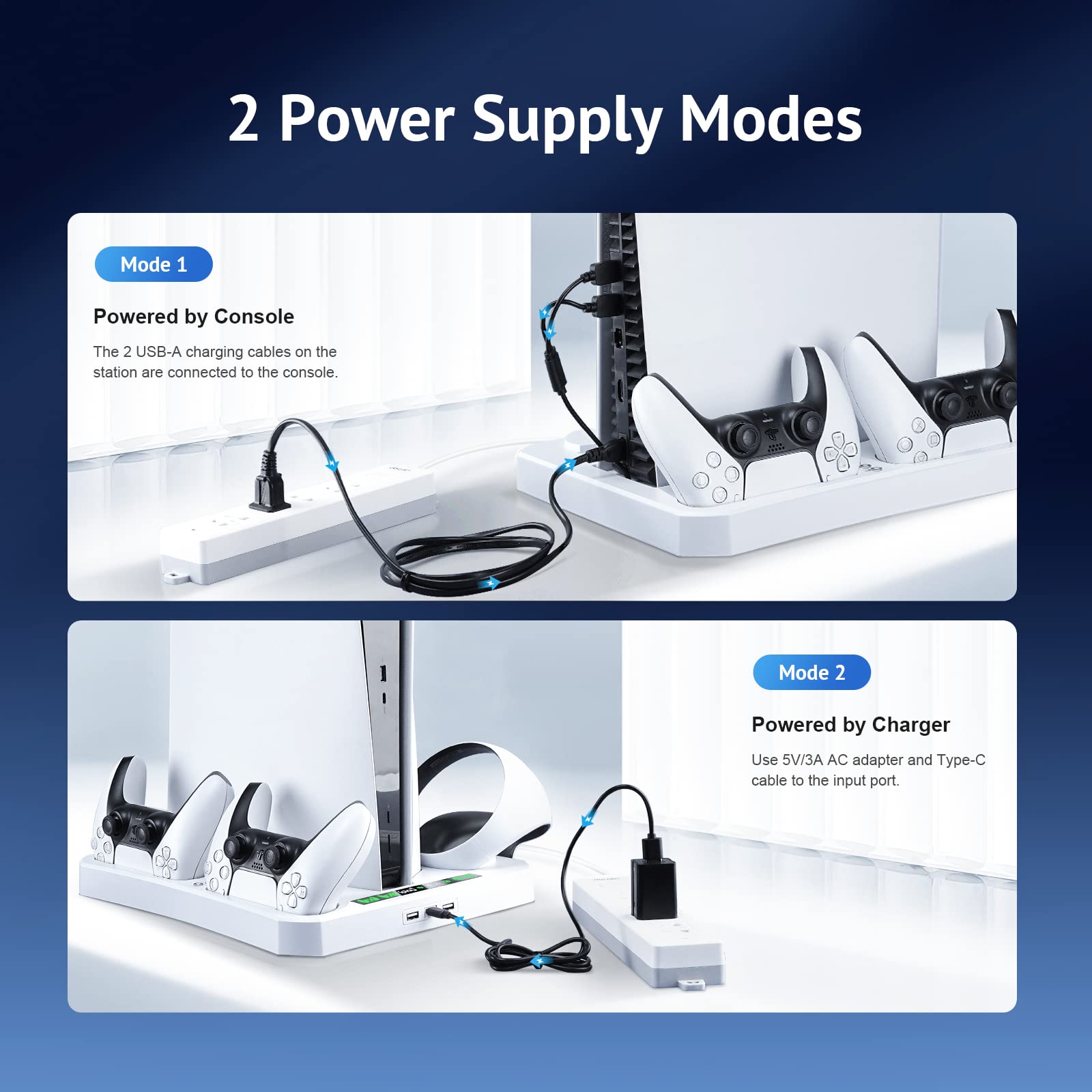 PS5 Multi-functional Station, PS5 Console Cooling Dock, PS VR2 Sense Controller Charging Station, PS 4/5 Controller Charger, PSVR2 Headset and PS4/5 Game Holder Organizer, 6 Joystick Caps,White