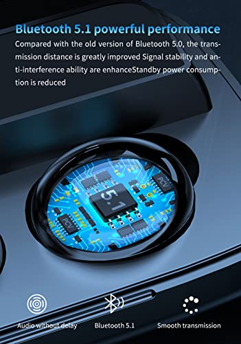 TWS Bluetooth Headphones,HD Stereo Noise Cancelling Wireless Earphones,Bluetooth 5.1 Earbuds 180H Playtime Wireless Charging Case & Power Display,in-Ear TWS Headphone for iPhone and Android Phones