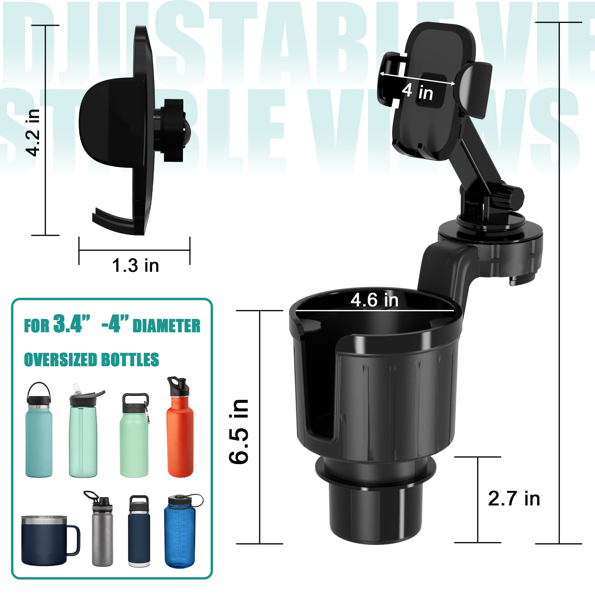 Master Show 2-in-1 Car Cup Holder Cell Phone Holder, Large Car Cup Holder Expander with Phone Holder, Cell Phone Holder for Car, Compatible with iPhone, Samsung & All Smartphones