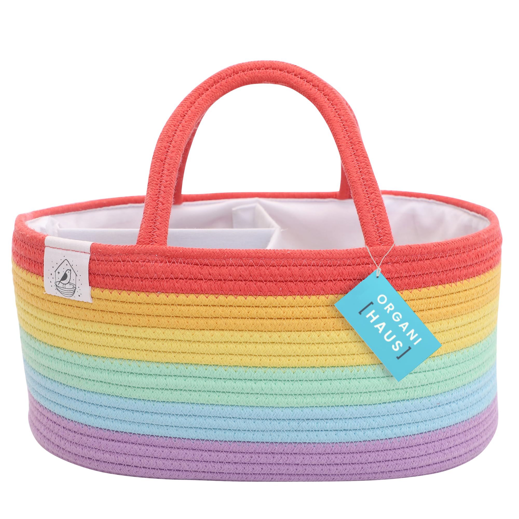 OrganiHaus Rainbow Baby Diaper Caddy Organizer for Girls, Nursery Rope Baby Basket for Organizer, Changing Table Organizer, Woven Diaper Caddy Basket for Storage, Rope Diaper Caddy for Baby Stuff