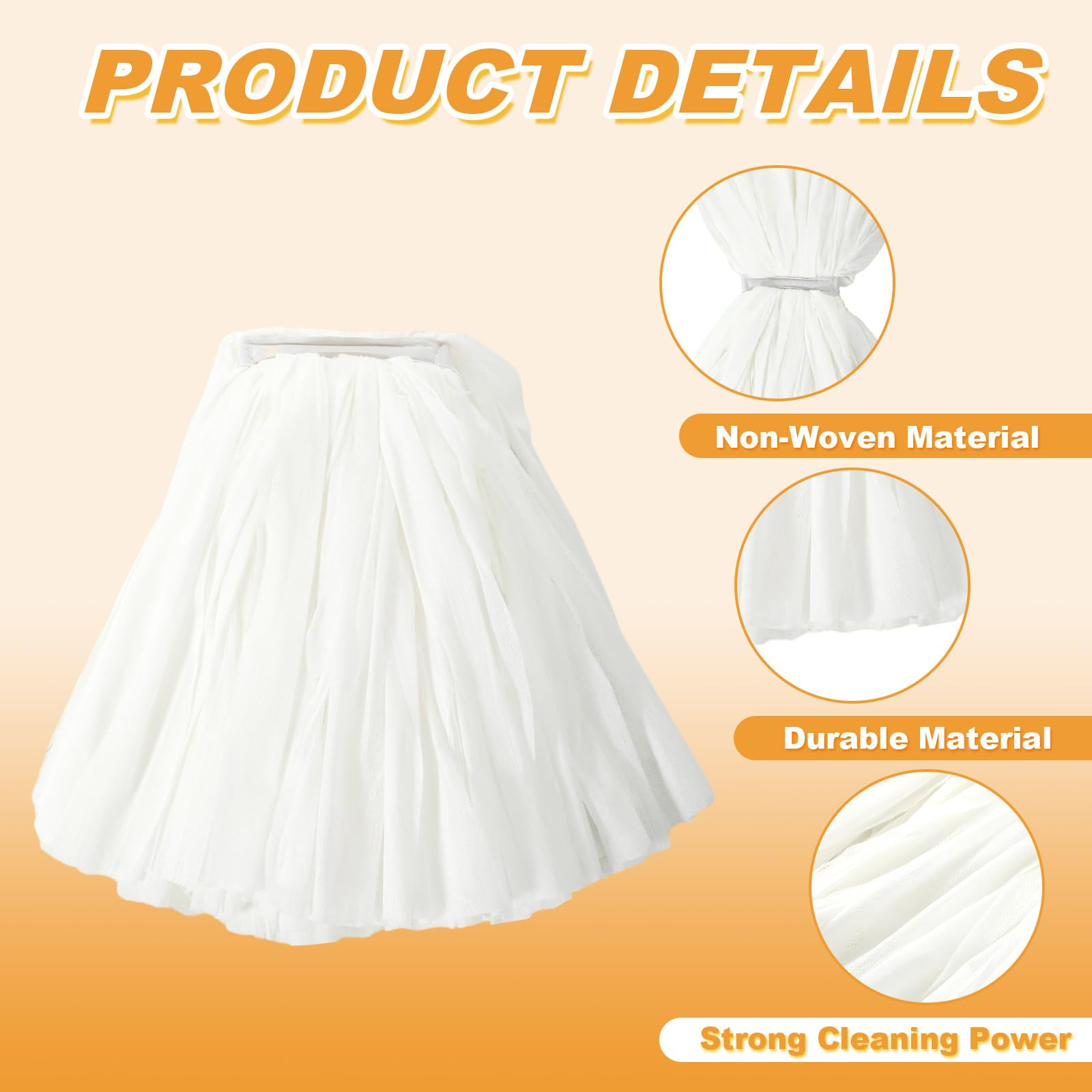 Tioncy 24 Pcs Disposable Industrial Mop Heads Replacements Non Woven Wet Mop Head Refill Cut End Wet Mop Refill Commercial Replacement Mop Heads for Floor Cleaning Supplies Mopping, White