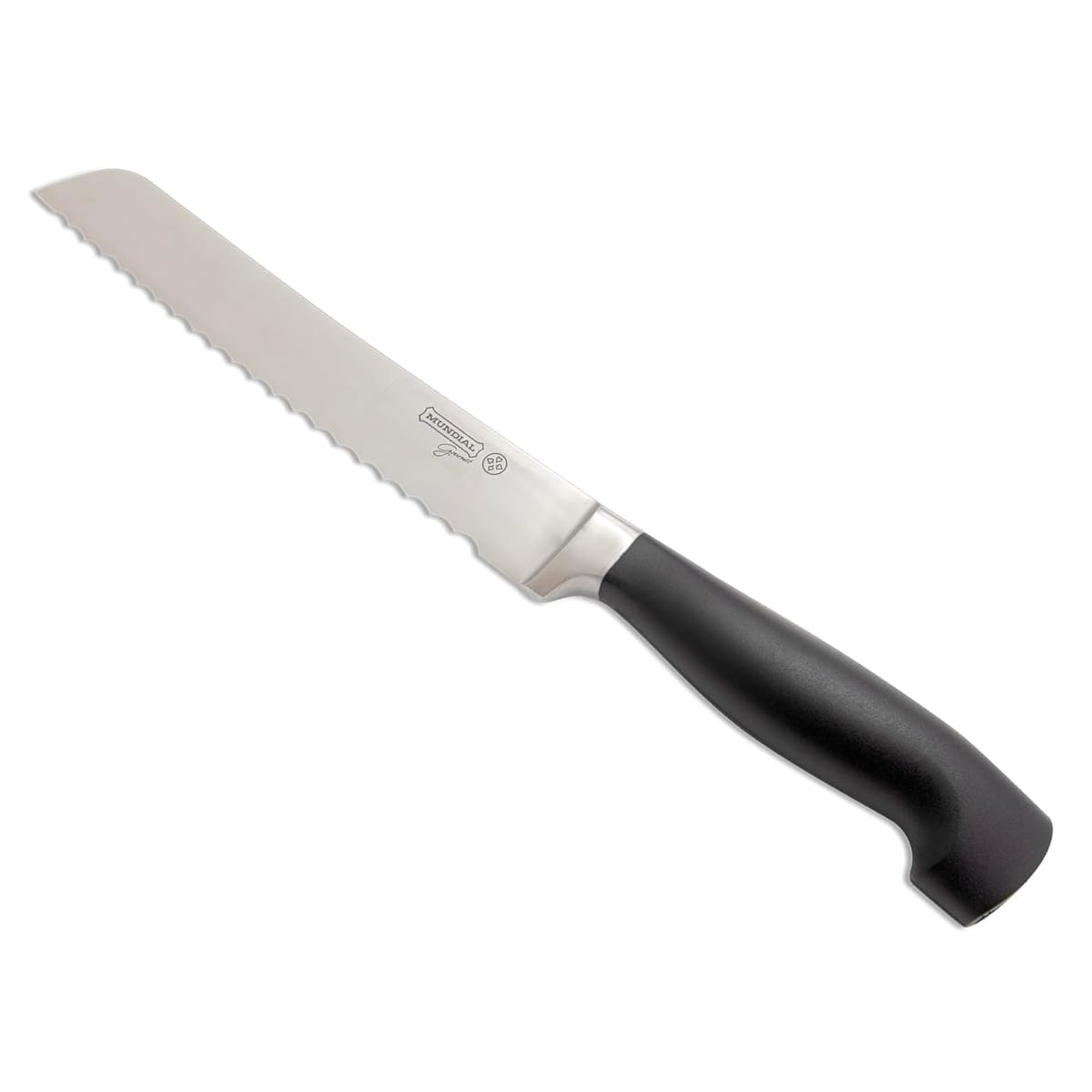 Mundial 8-inch Elegance Chef Kitchen Bread Knife, Sharp Serrated Stainless-Steel Razor Blade, with Protective Plastic Sleeve (Hercules 6621-8)