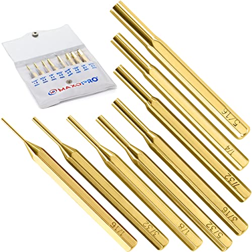 Premium Brass Punch Set – 8 Pcs Professional Brass Drive Pin Punch Set - Non-marring Brass Punch Set for Gunsmithing - Assorted Gun Punch Set for Watch Repair Jewelry and Craft – By Maxopro
