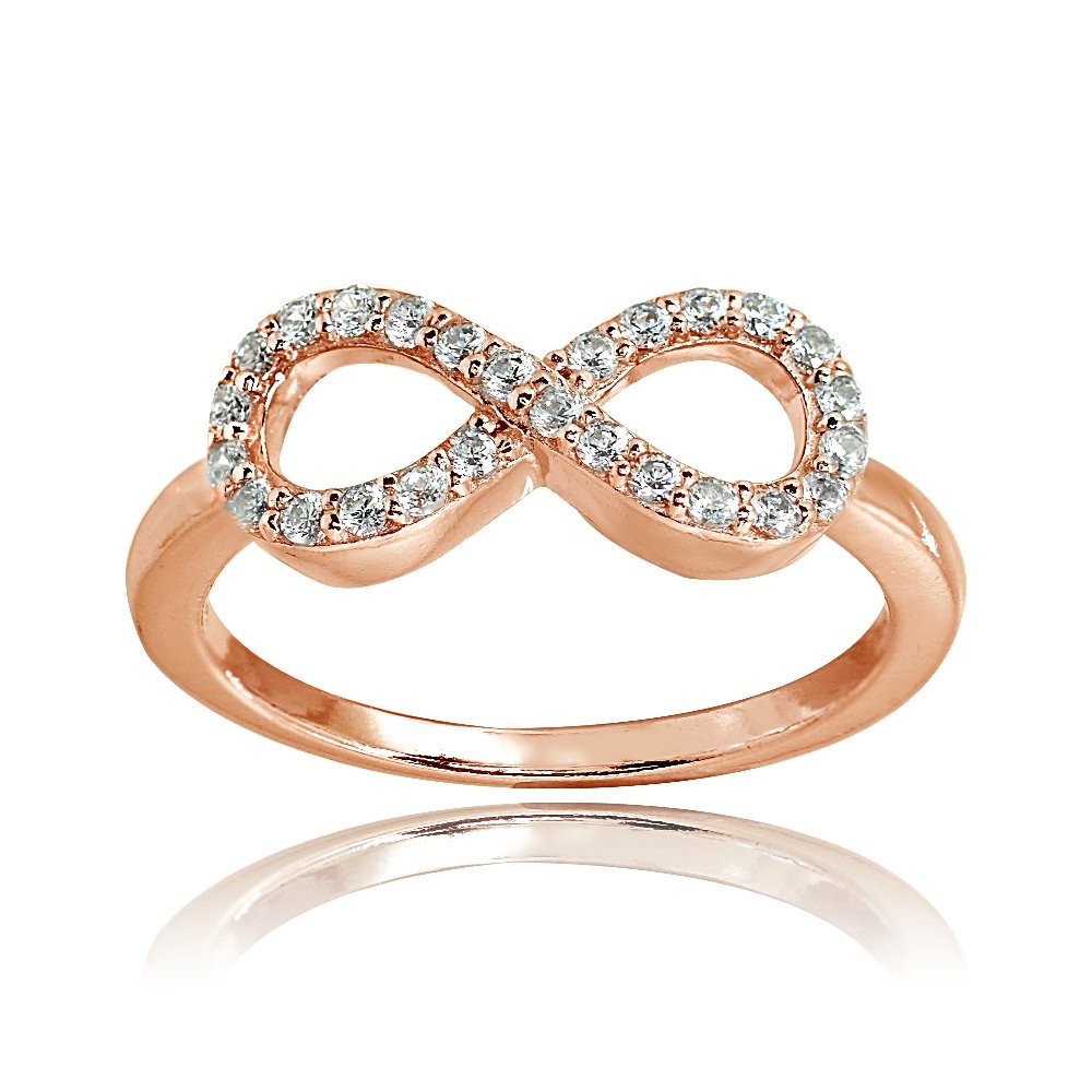 Hoops & Loops Rose Gold Flash Sterling Silver CZ Cubic Zirconia Infinity Eternity Ring, Size 5
