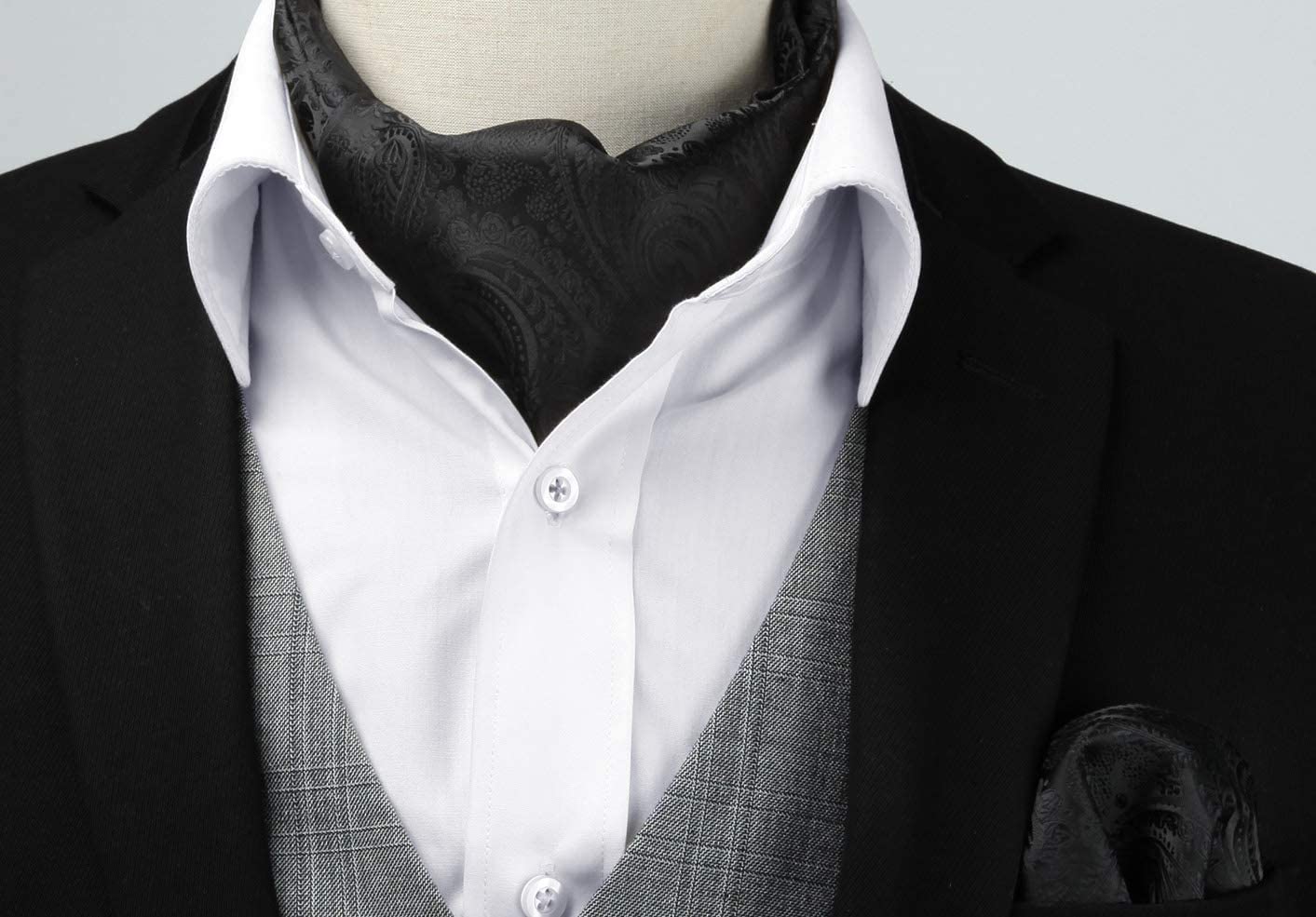 HISDERN Cravat Ties for Men with Pocket Square Casual Paisley Ascot Self Tie Scarf Handkerchief Set for Business Prom