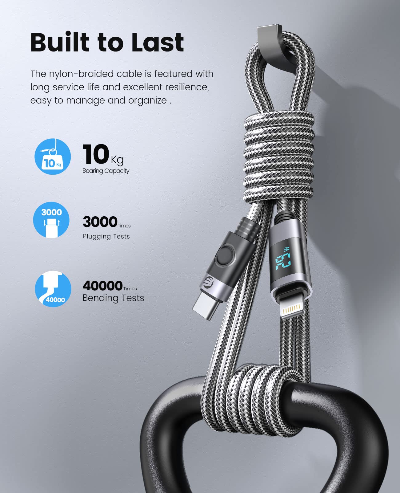 ORICO USB-C to Lightning Cable, 29W PD Syncing Cord LED Display Fast Charging, High Speed Data Transfer Cord Compatible with iPhone 13 12 11 Pro Max XS XR X 8 7 Plus AirPods Pro and More