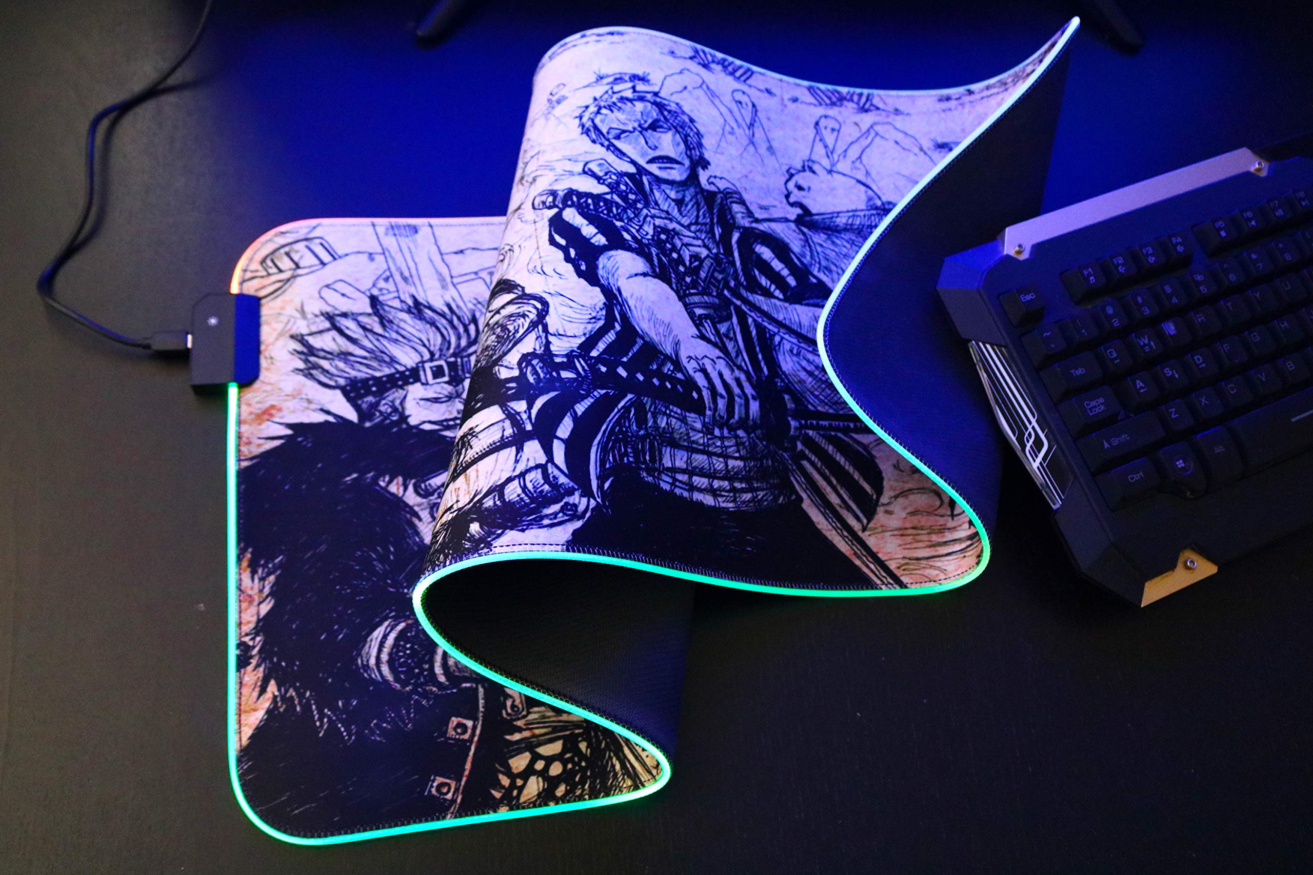 Large Gaming Mouse Pad for Animate Gamer RGB LED Glowing Gaming Mouse Keyboard Pad Mat TruQua8 (Onepiece)