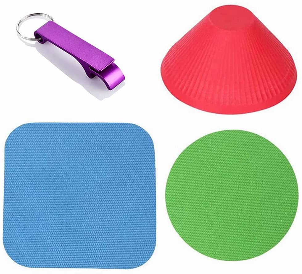 Multi-Purpose Jar Gripper Lid Opener, Non Slip Jar Grips Rubber Pads with 1 Mini Bottle Opener, Jar Opener for Weak Hands (4 Pack)