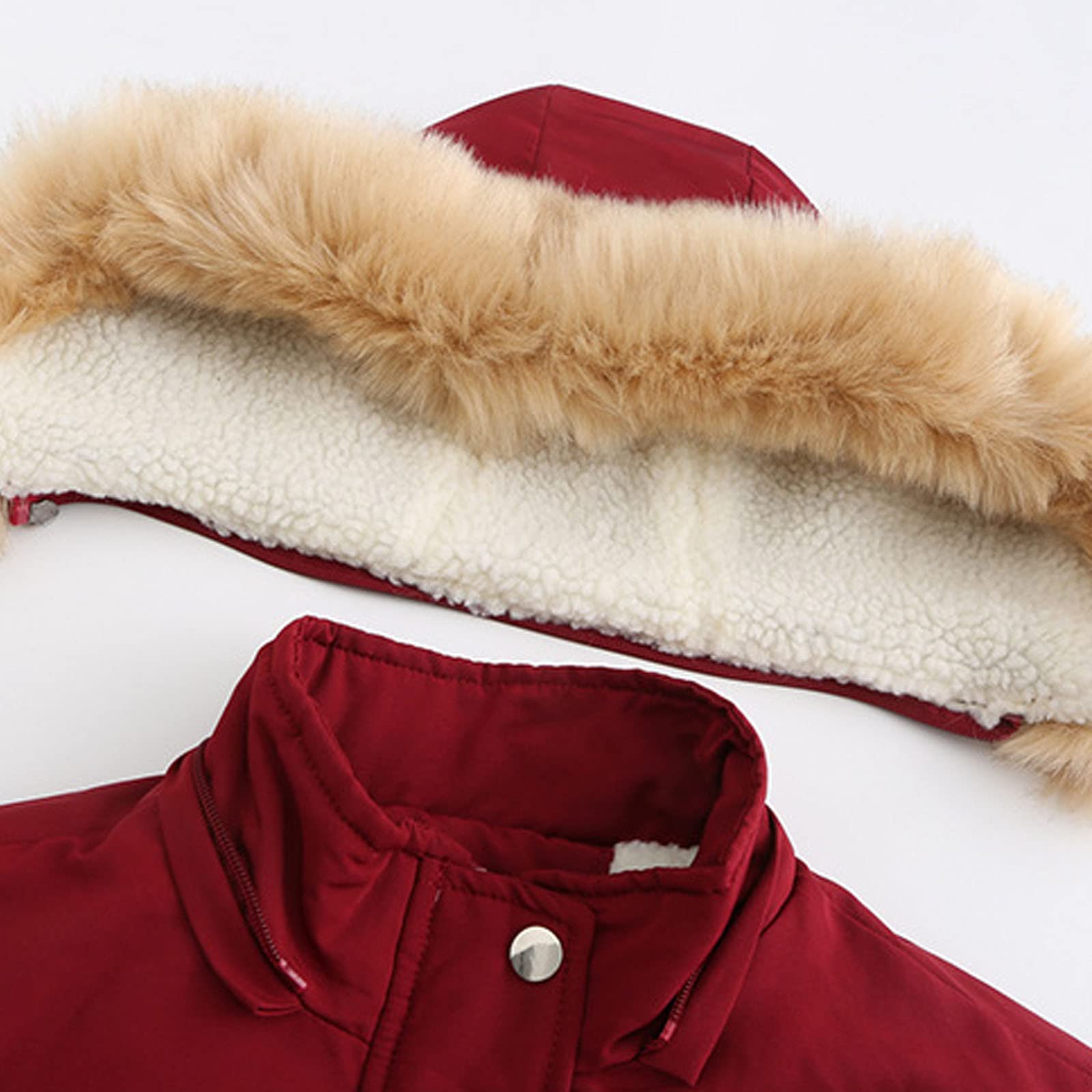 LUGOGNE Womens Winter Coats Casual Warm Thick Jacket Big Fur Collar Zip Up Hoodie Padded Fleece Oversized Jackets