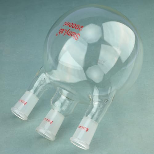 stonylab Round Bottom Flask with 3 Straight Neck-24/40 Standard Joints, 2000 ml High Borosilicate Glass, Ideal for Chemistry, Laboratory, Scientific Experiments, Distillation, and Reflux Applications