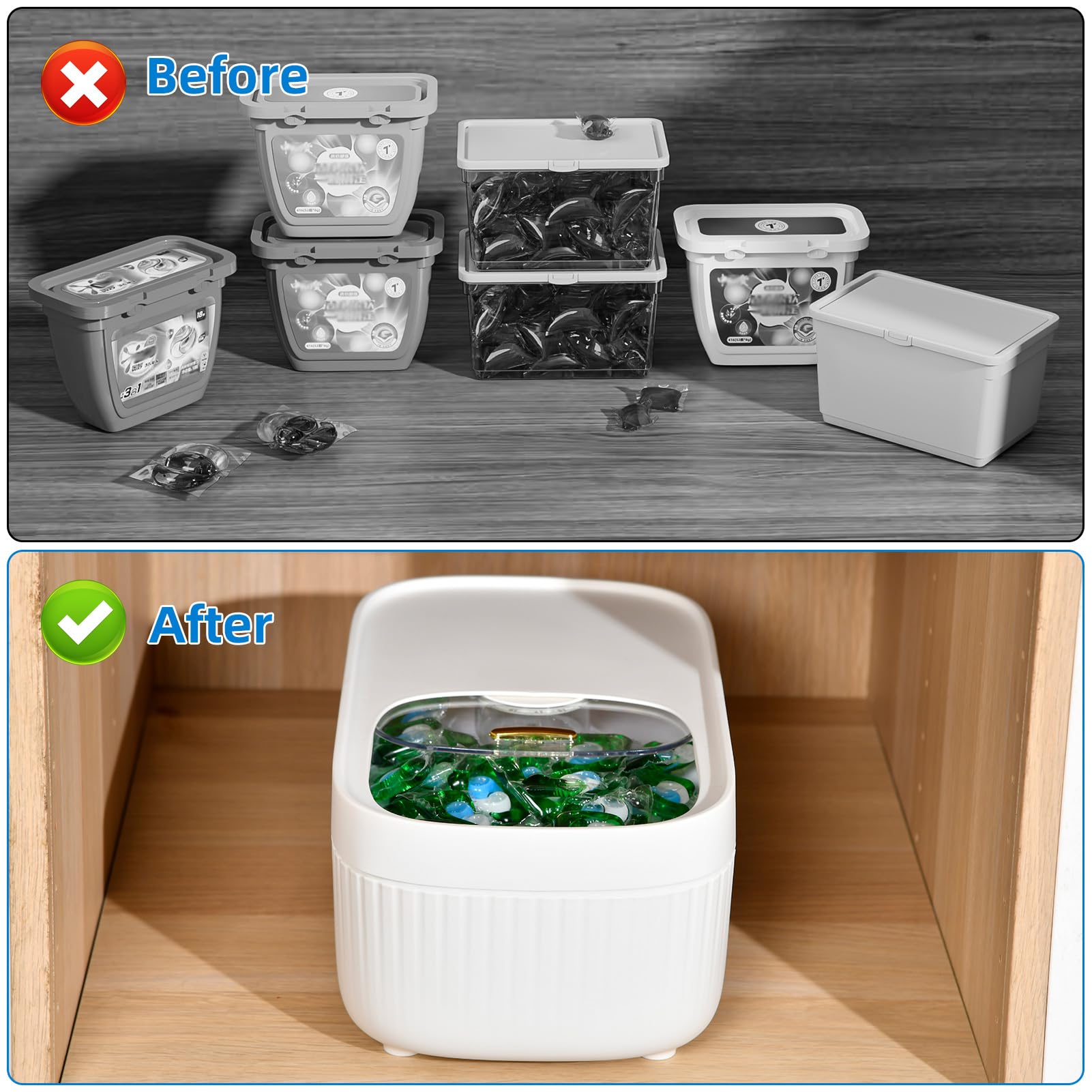 SUBEKYU Laundry Pods Container,2.6 Gal Laundry Pod Holder Dispenser,Dishwasher Pods Container with Push-Pull Lid,Laundry Room Organization and Storage Box for Washing Powder,Scent Beads,Dryer Balls
