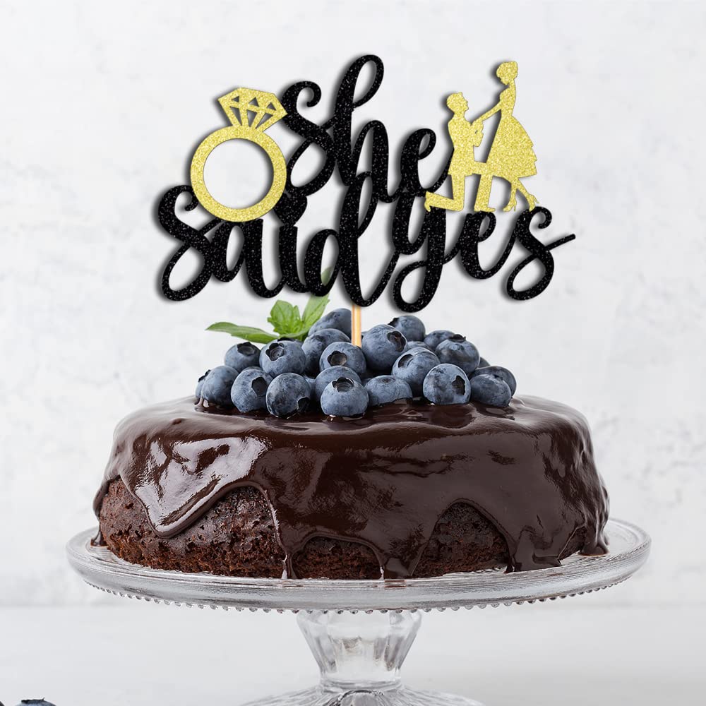 WRACKKIAR She Said Yes Cake Topper-Gold Glitter Wedding Engagement-Bridal Shower-Bachelorette Party Decorations