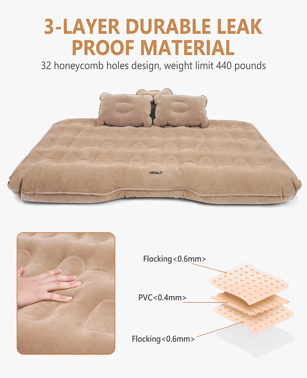 HIRALIY 53.94 x 34.25 x 17.72 Inches Car Air Mattress, Inflatable, To Clean