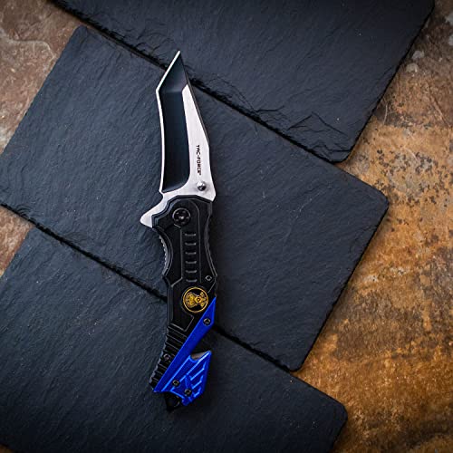 TAC Force TF-640PD Assisted Opening Folding Knife, Two-Tone Tanto Blade, Black/Blue Handle with Police Medallion, 4-1/2-Inch Closed