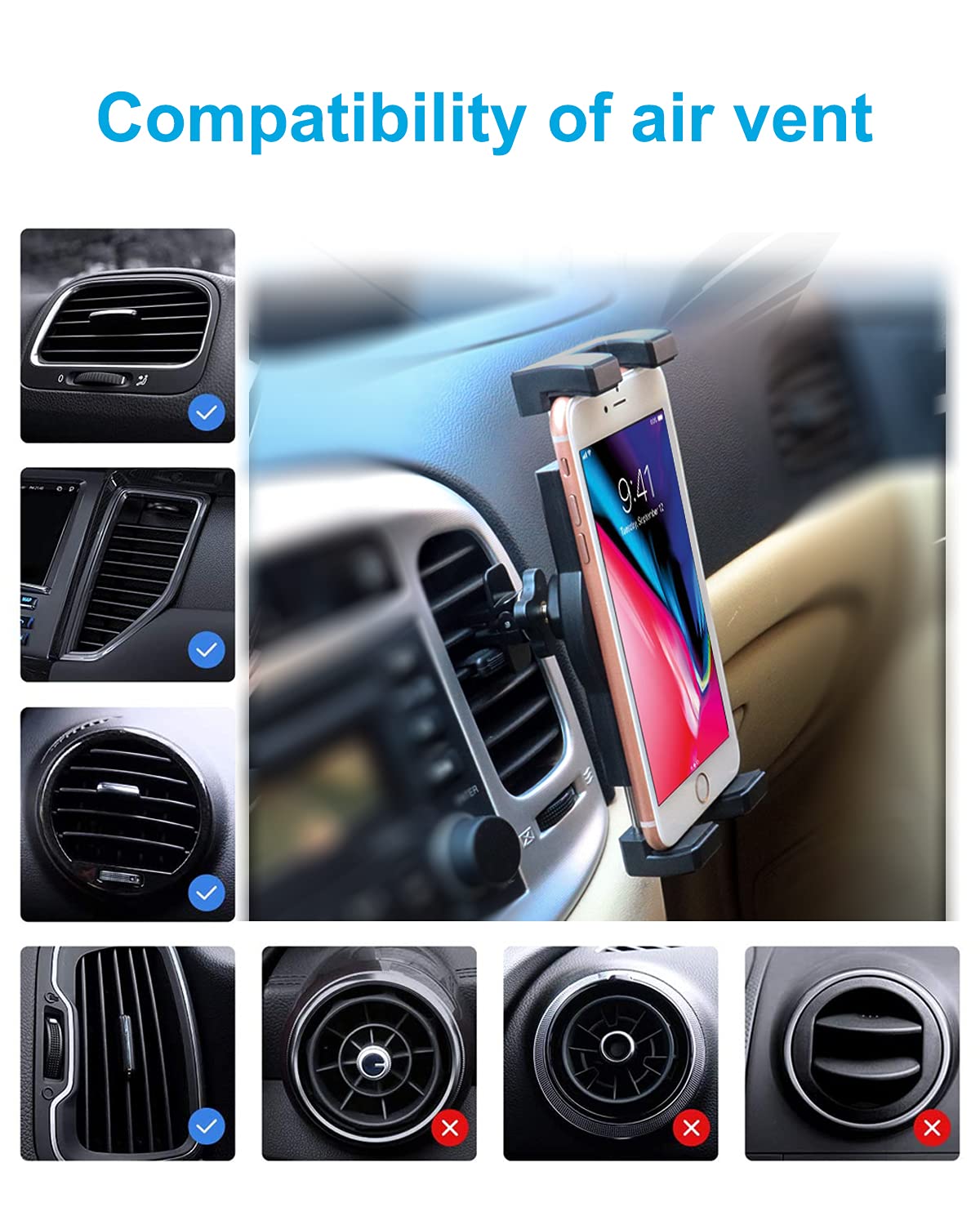 Phichy Car Vent Tablet Holder Mount for 4.7"-13" Phone & iPad - Air Vent Tablet Car Mount, Super Stable Clip Tablet Mount for Car Compatible with iPad Pro/Air/Mini, Galaxy Tabs, iPhone, Tablets