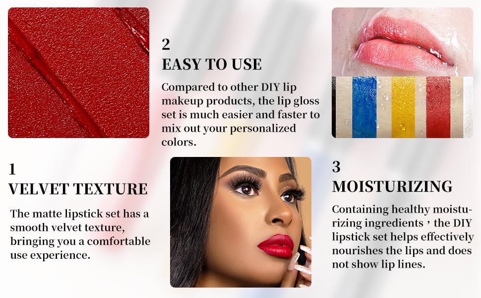 MAEPEOR Matte Liquid Lipstick 5PCS Creative DIY Lipstick Kit Long-Lasting Wear Non-Stick Cup Lip Gloss Lipstick Set with Brush