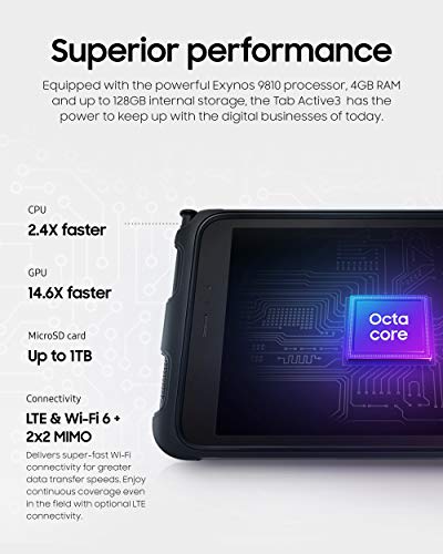 Samsung Galaxy Tab Active3 Enterprise Edition 8” Rugged Multi Purpose Tablet |64GB & WiFi & LTE (Unlocked) | Biometric Security (SM-T577UZKDN14), Black (Renewed)