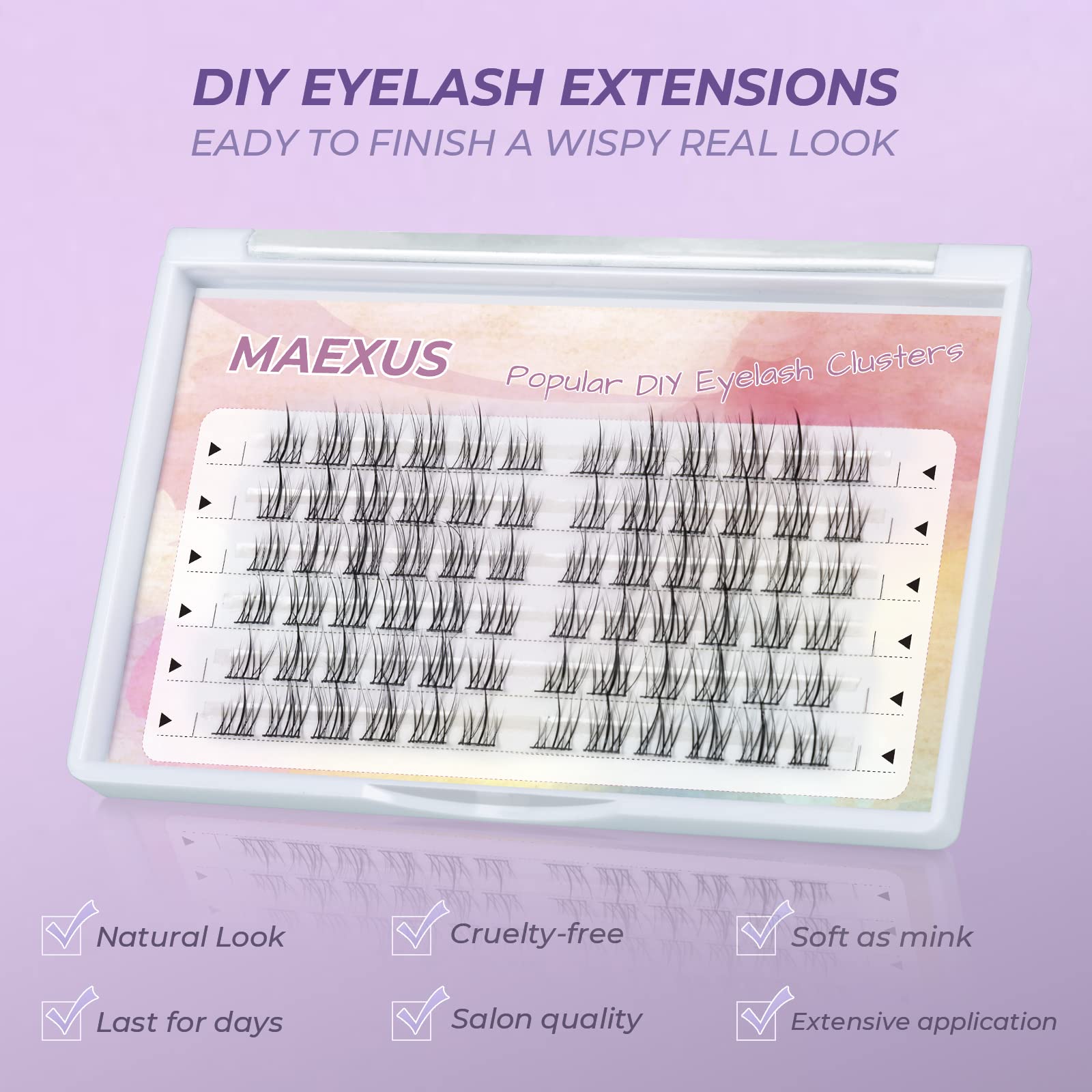 MAEXUS Lash Clusters DIY Eyelash Extensions 72 Clusters Lashes Natural Look Individual Lashes Eyelash Clusters Extensions Wispy Lashes Cluster DIY at Home (6/8/10/12 MM)