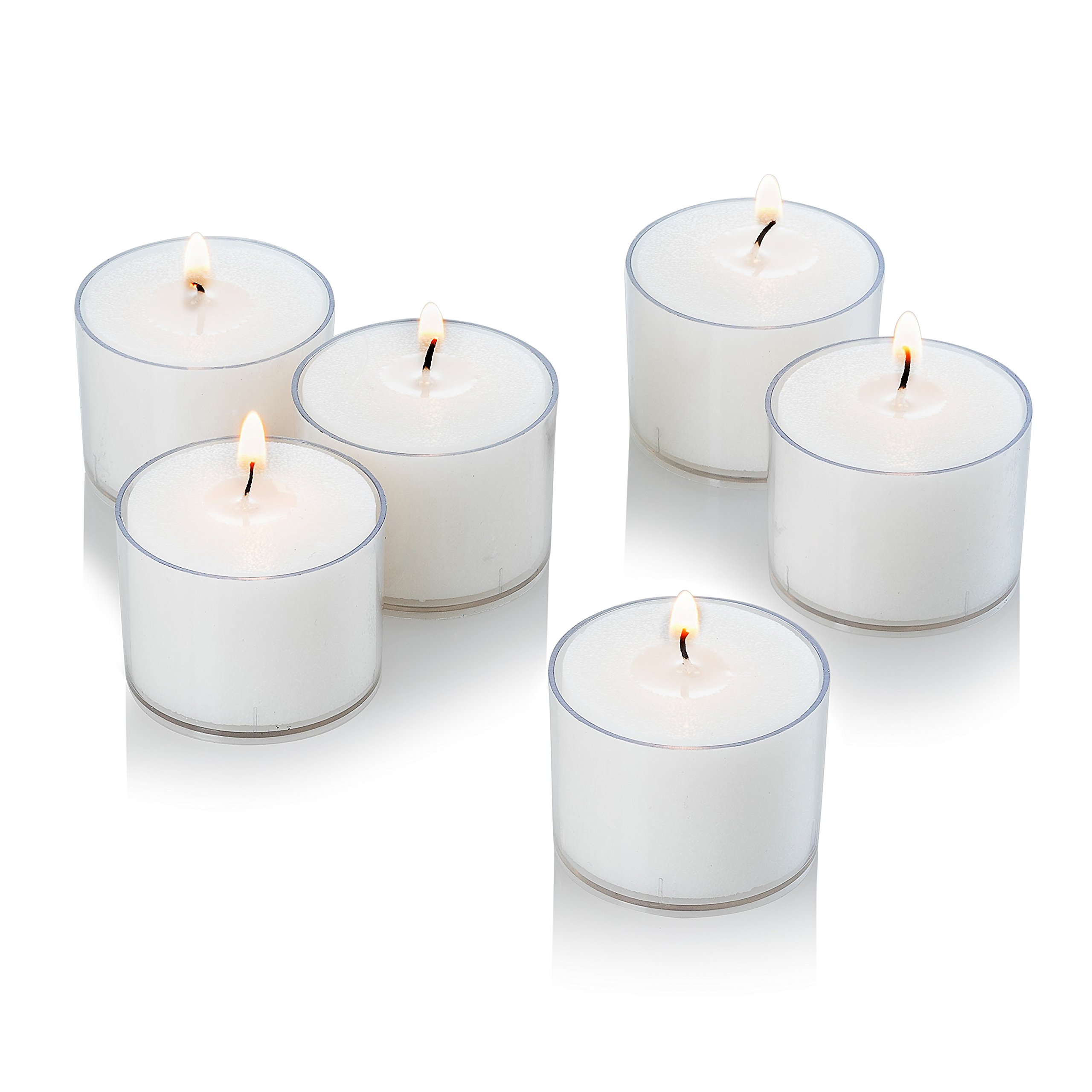 White Tea Light Candles with Clear Cup – Box of 24 – Extended Burn Time 10 Hour – Unscented and Smokeless Tealight – Perfect for Wedding, Party, Hotels, Restaurants