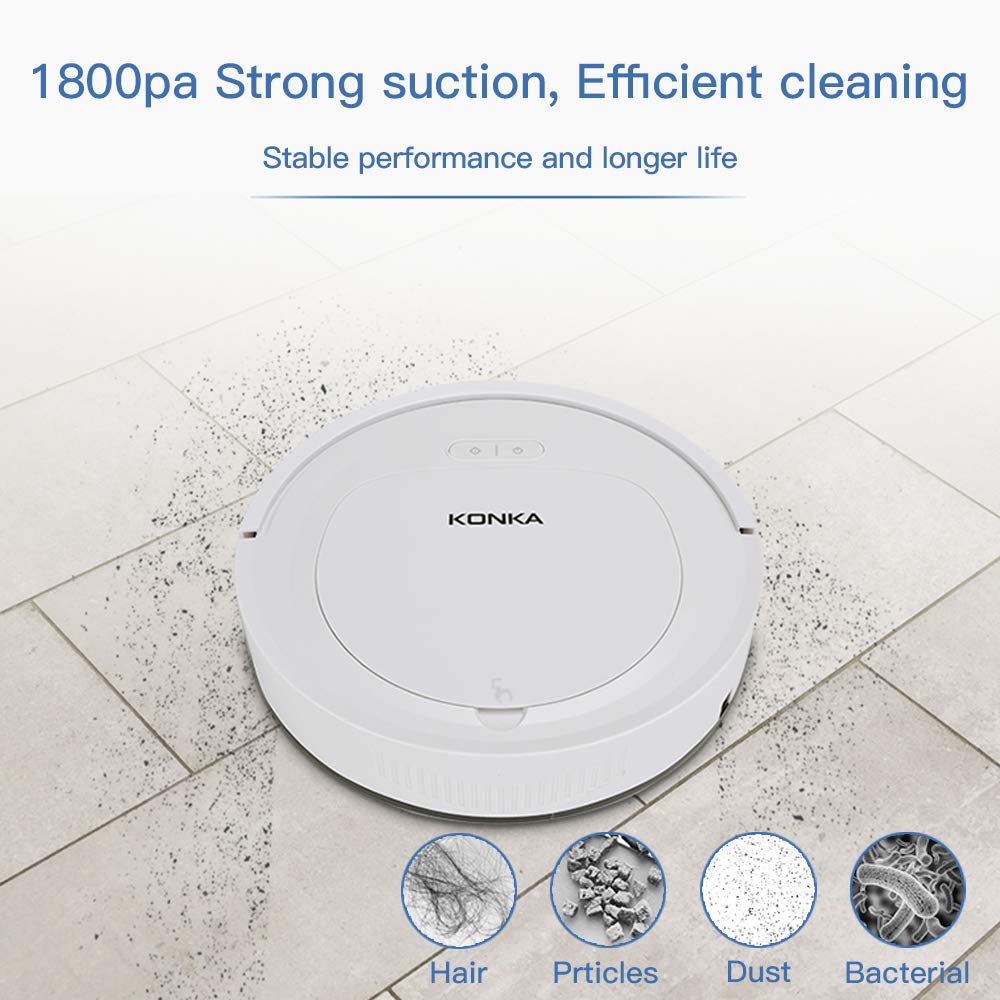 KONKA Robot Vacuum Cleaner and Mop, 1800Pa Strong Suction, Remote Control,Self-Charging,for Pet Hair,Hard Floor and Carpets,Ship from USA